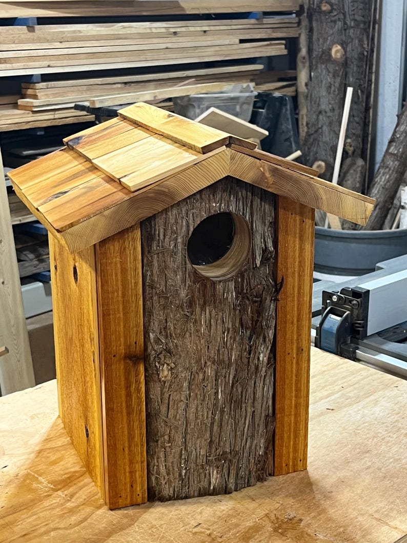 Screech Owl Birdhouse: Handcrafted Cedar Nest Box With Rustic Bark ...