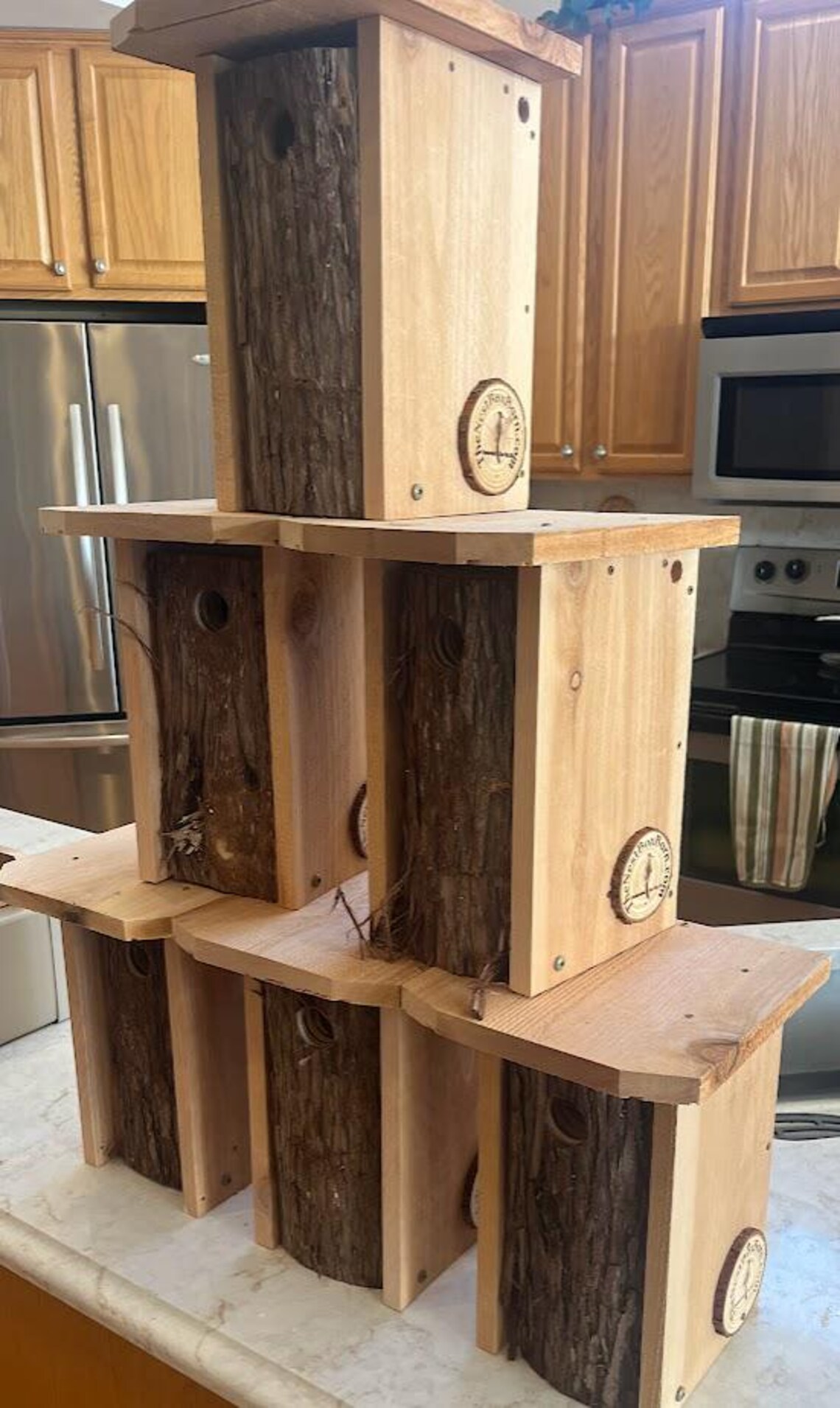 Handcrafted Cedar Chickadee Nest Box Natural Bark Front Birdhouse ...