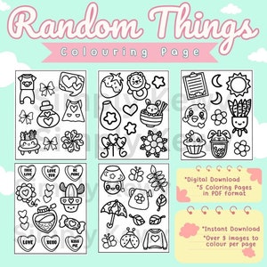 Kawaii Coloring Pages – Random Things, 5-page Set (digital Download - Etsy