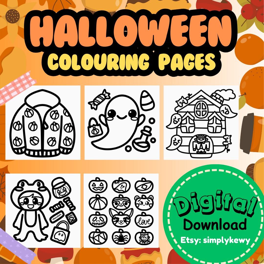 10 Halloween Bold & Easy Digital Coloring Pages for Adults, Teens, and ...