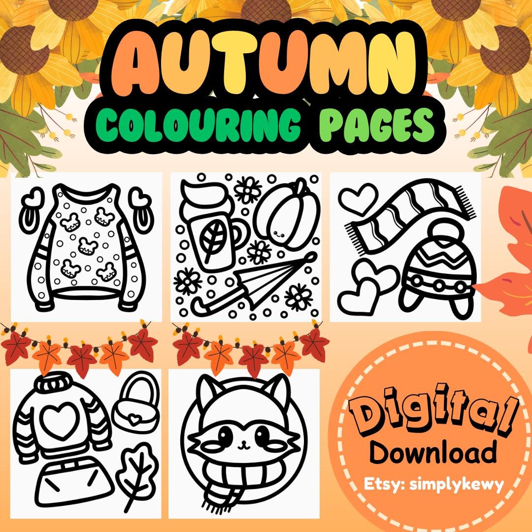 10 Autumn Digital Colouring Pages for Download Bold & Easy for Kids ...