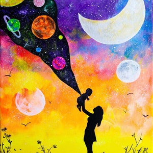 Mother Art on Canvas, Mother Under the Moon, Moon Art, Mother S Day ...