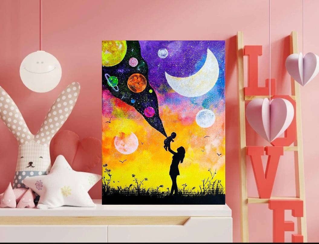Mother Art on Canvas, Mother Under the Moon, Moon Art, Mother S Day ...