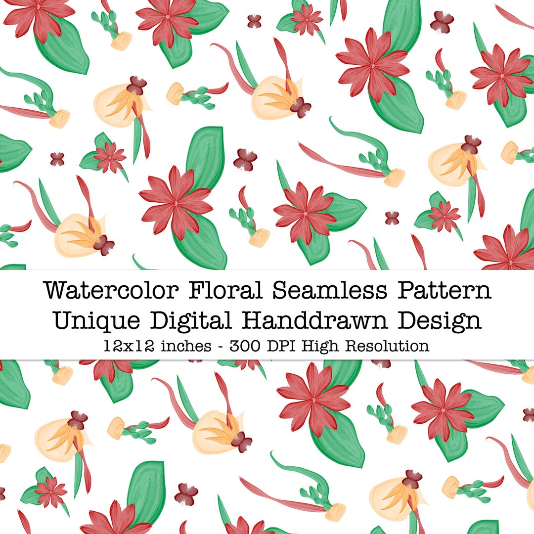 Watercolor Flower Seamless Pattern, Floral Fabric Design, Handdrawn ...