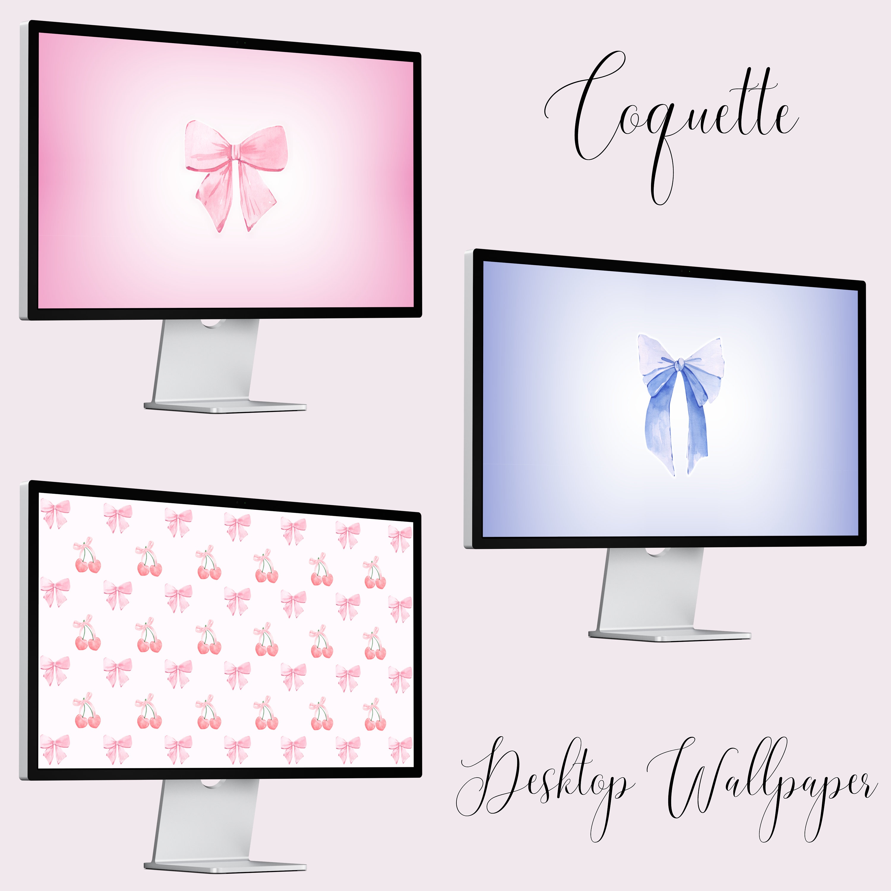 Coquette Desktop Wallpaper Set of 4 | Bow Wallpaper | Pink Bow ...