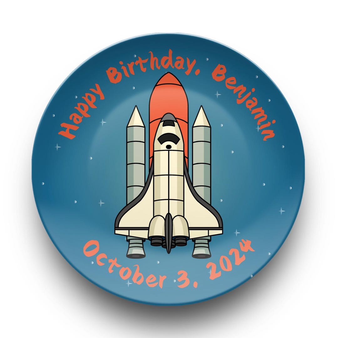 Personalized Rocketship Birthday Plate | Custom Name Spaceship Dinner ...