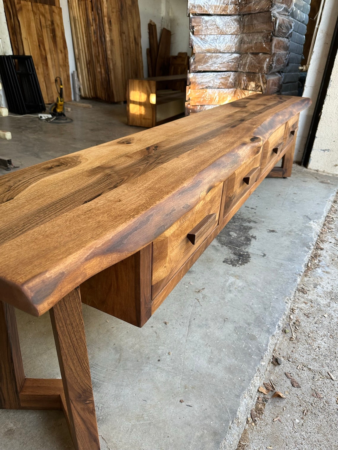 Handmade Walnut Wood Tv Stand With Drawer / Modern Solid Wood Tv Stand ...