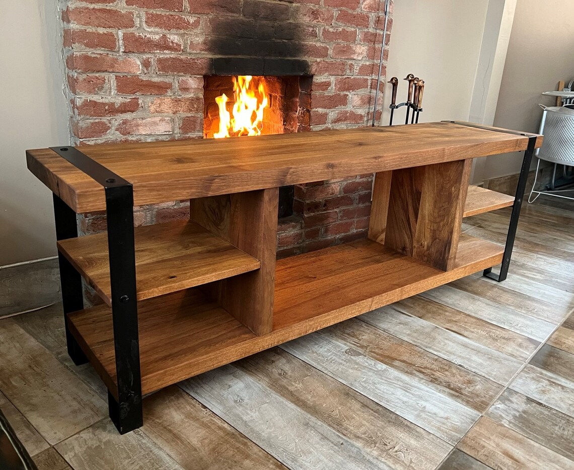 Solid Wood Tv Stand Walnut / Handmade Tv Unit / Modern Tv Console / Tv ...