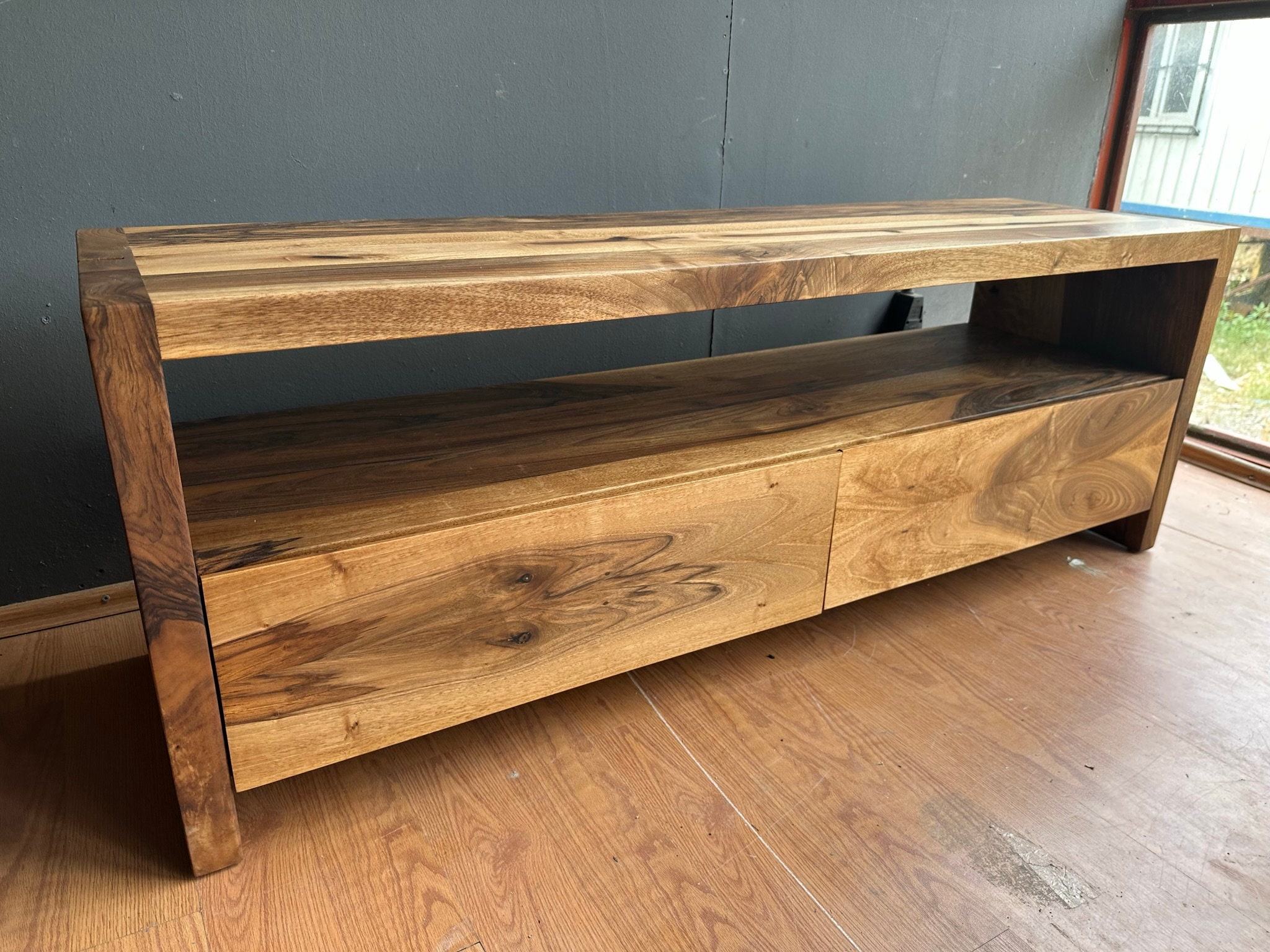 Handmade Solid Wood Tv Console / Rustic and Modern Walnut Tv Stand / Tv Console With Drawer ...