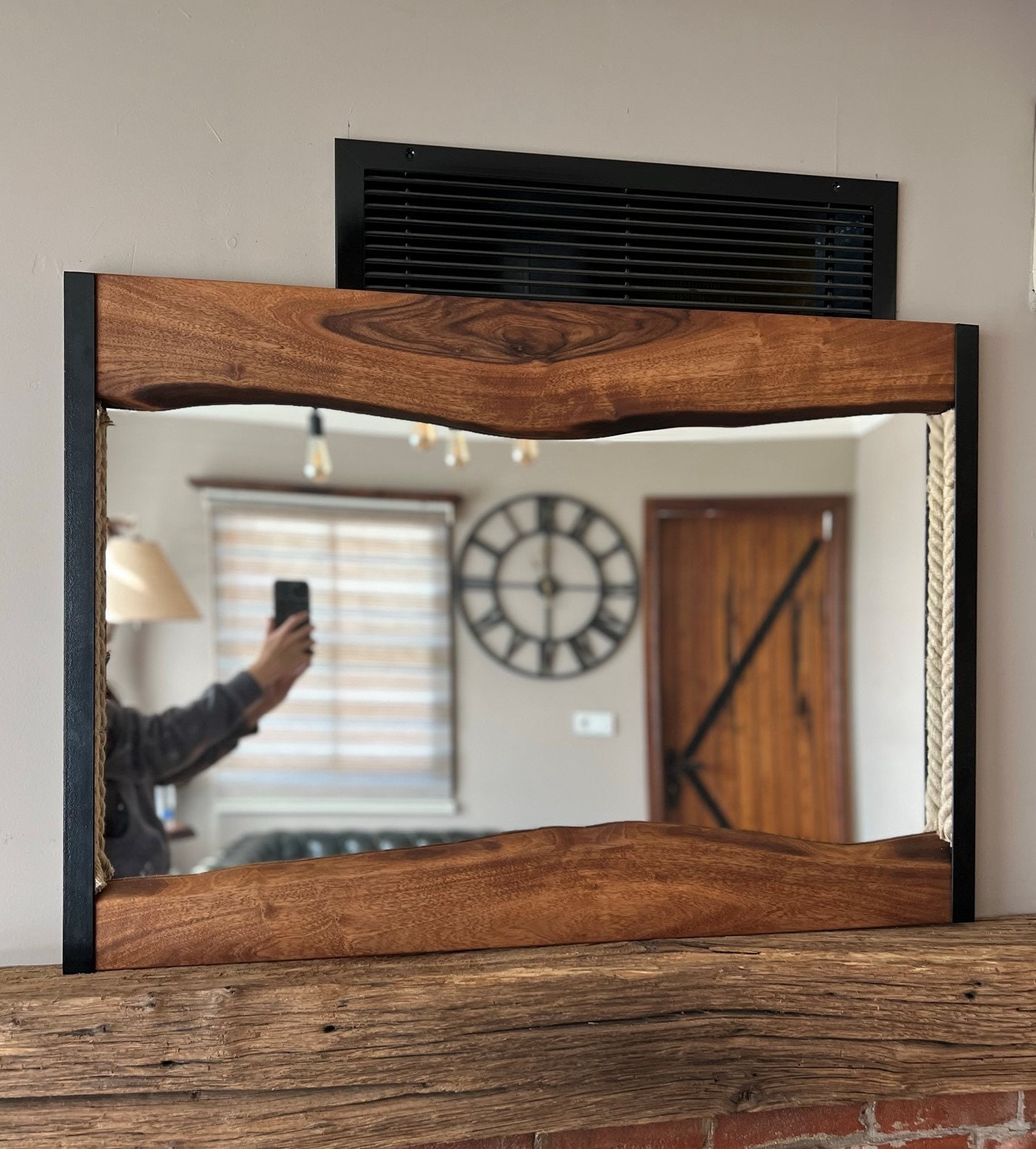Walnut Wood Wooden Mirror / Modern Rectangular Wooden Mirror / Large ...