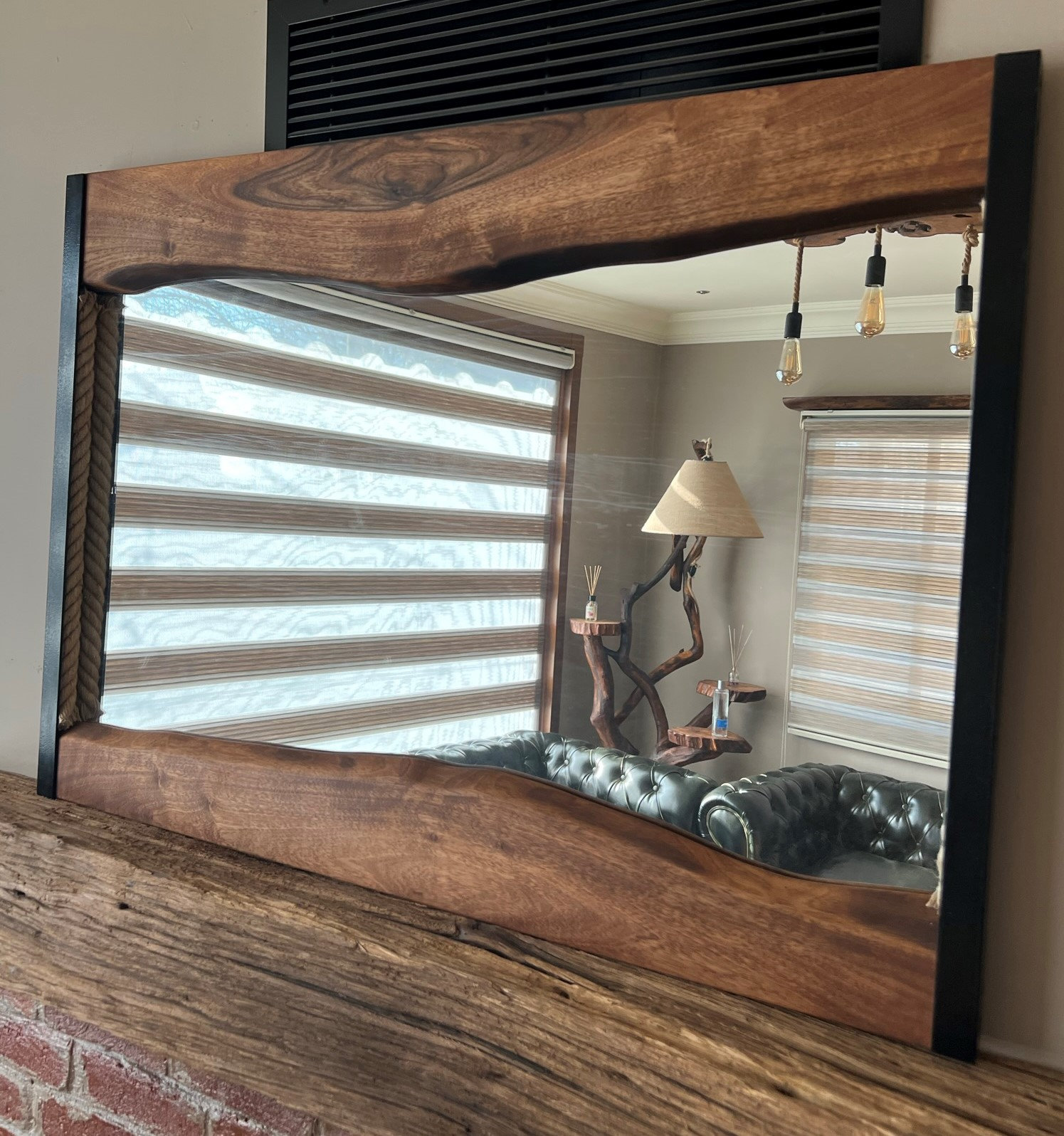 Walnut Wood Wooden Mirror / Modern Rectangular Wooden Mirror / Large ...