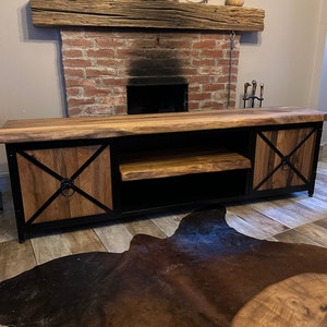 Solid Wood Walnut Handmade Tv Console With Metal / Industrial Tv Stand ...