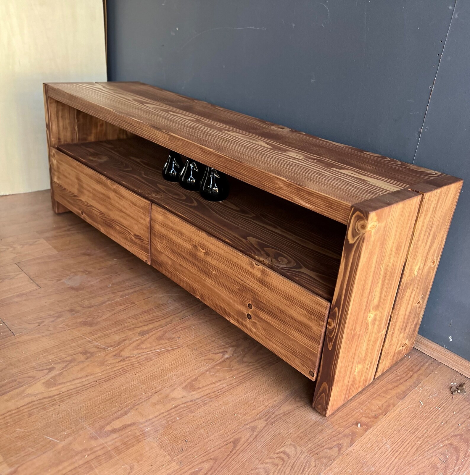 Rustic Wooden TV Stand – Handmade Solid Wood Media Console – Custom ...