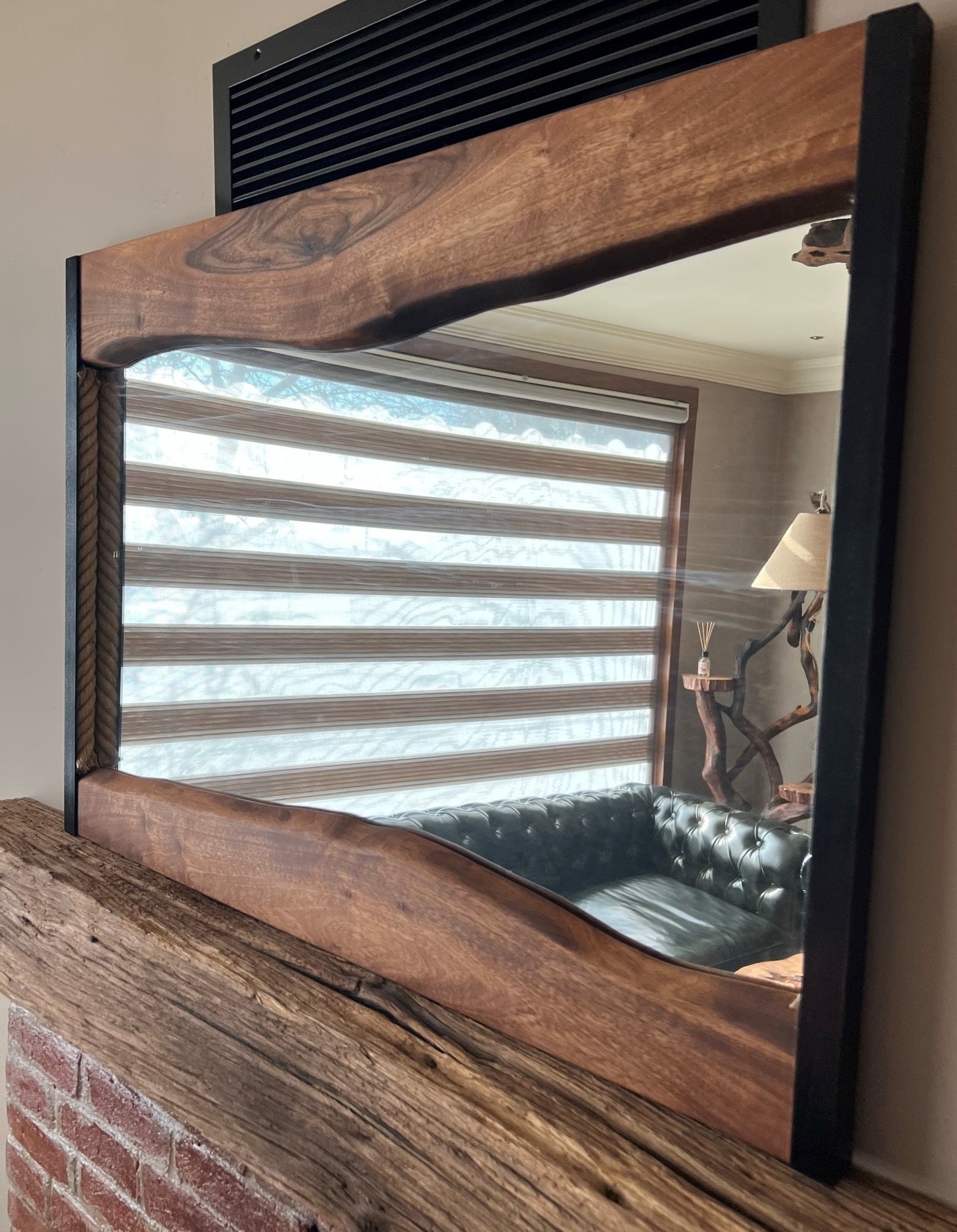 Walnut Wood Wooden Mirror / Modern Rectangular Wooden Mirror / Large ...