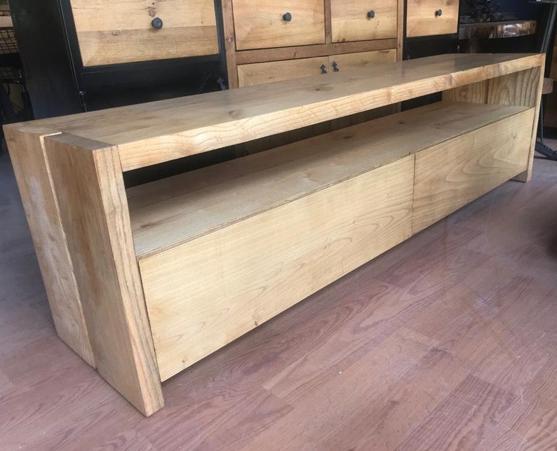 Rustic Wooden TV Stand – Handmade Solid Wood Media Console – Custom ...