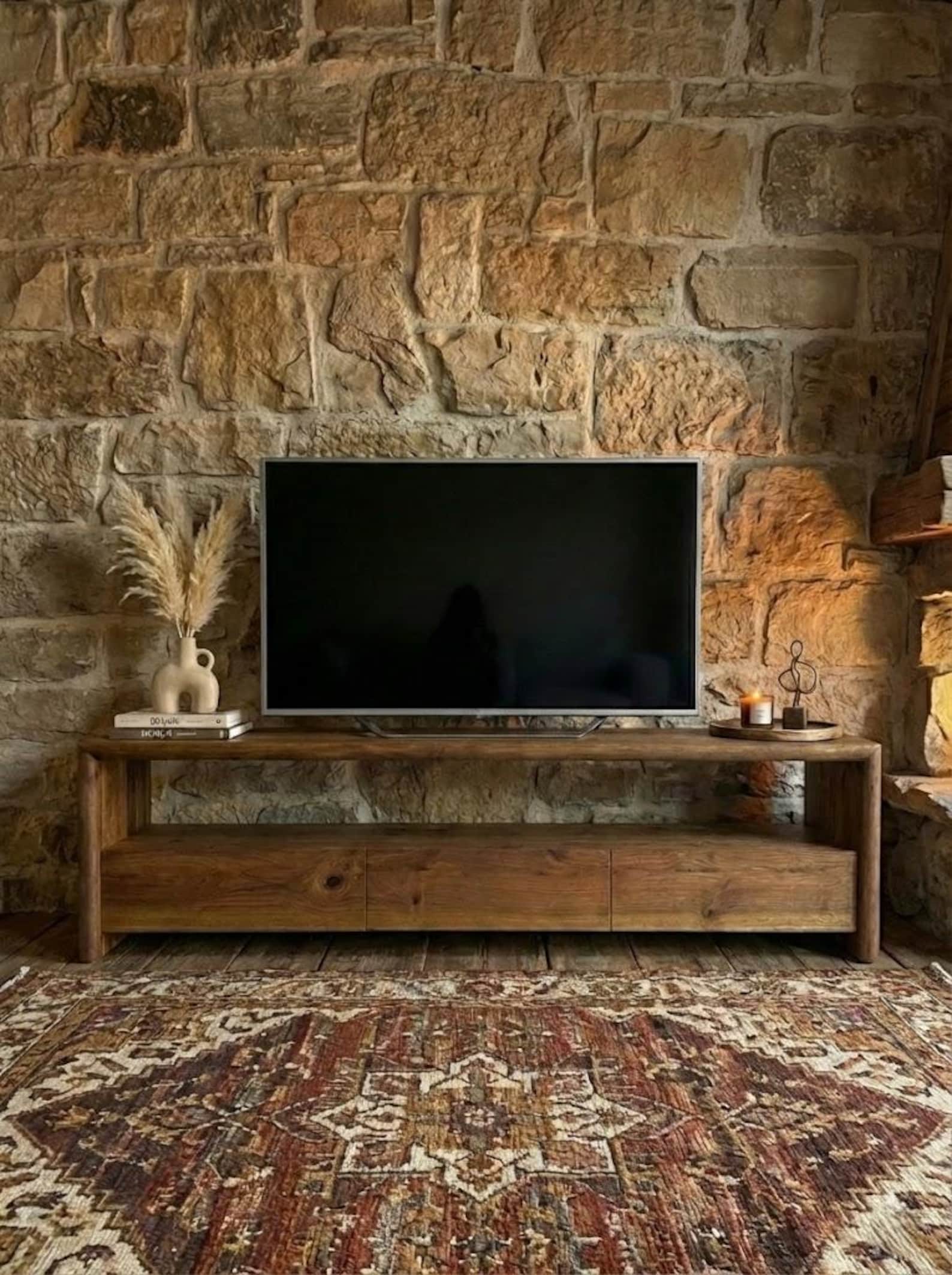 Handmade Walnut Solid Wood TV Console – Modern Rustic TV Unit – Custom ...