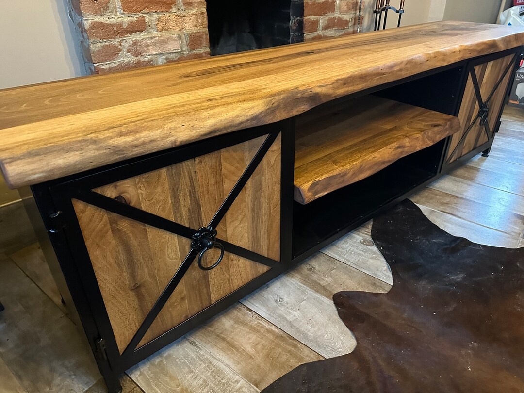 Solid Wood Walnut Handmade Tv Console With Metal / Industrial Tv Stand ...