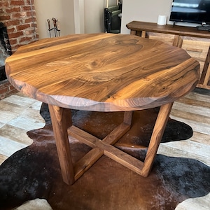 Round Walnut Table - Handmade, Modern Design, Compact, Space-saving ...
