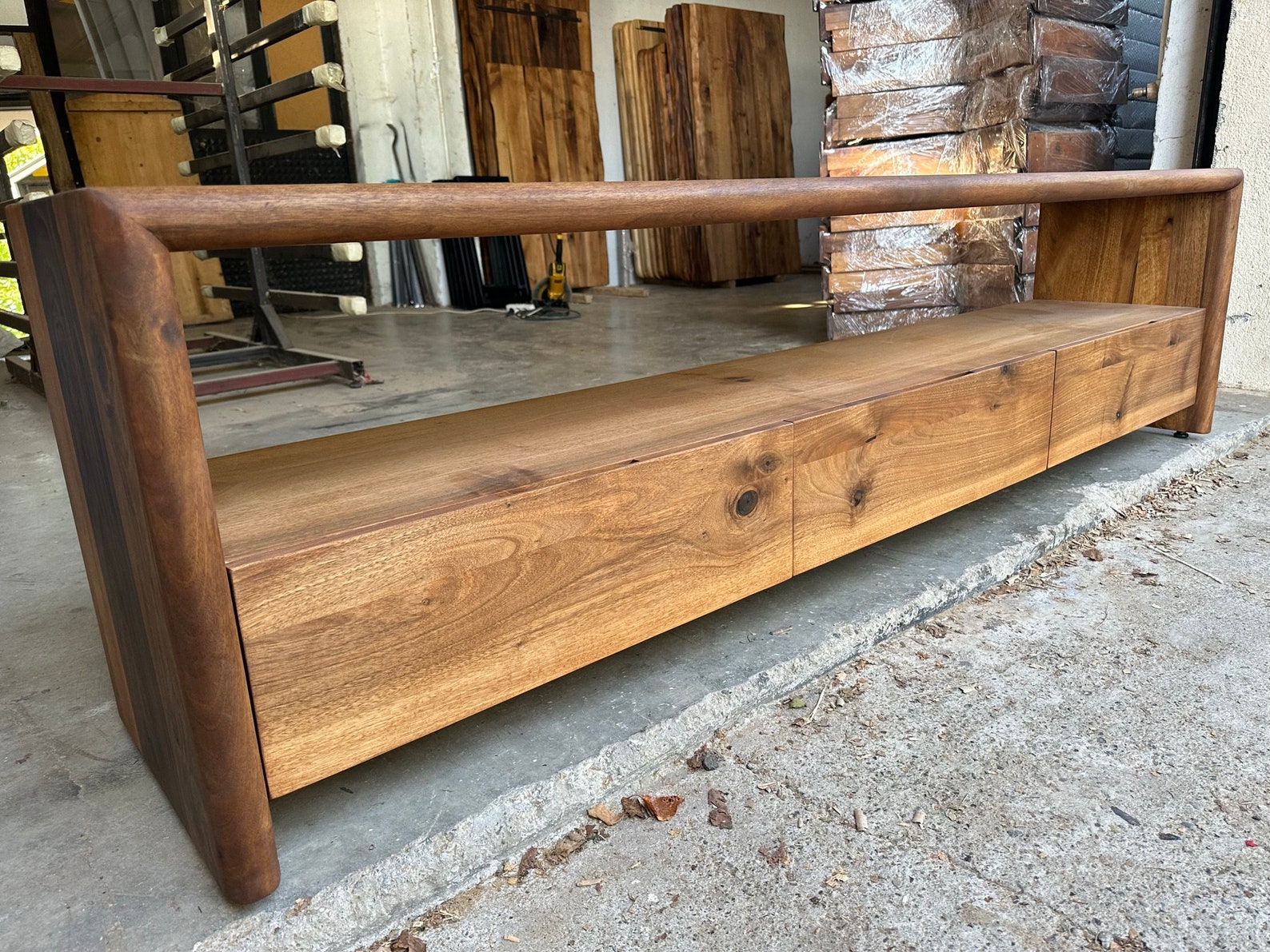 Handmade Walnut Solid Wood TV Console – Modern Rustic TV Unit – Custom ...