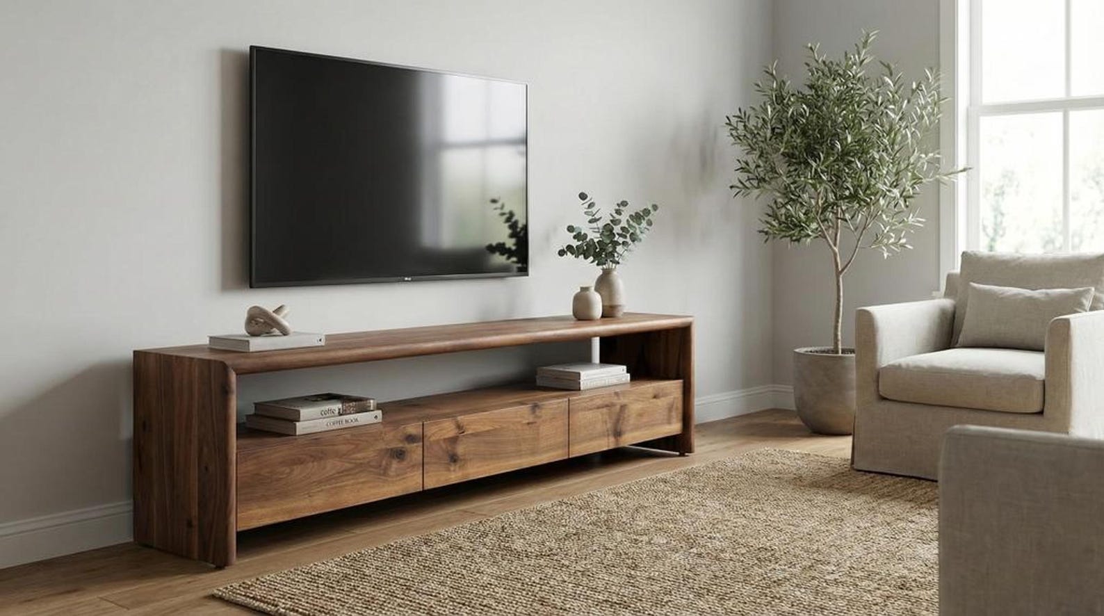 Handmade Walnut Solid Wood TV Console – Modern Rustic TV Unit – Custom ...
