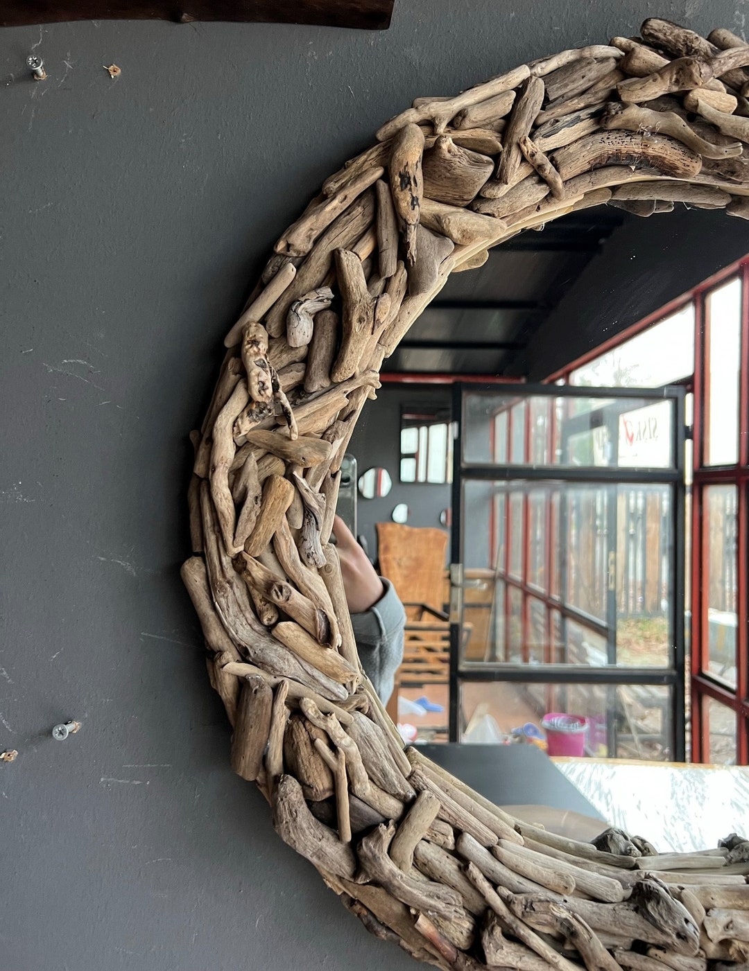 Driftwood Round Mirror, Driftwood Mirror, Handmade Driftwood Mirror ...
