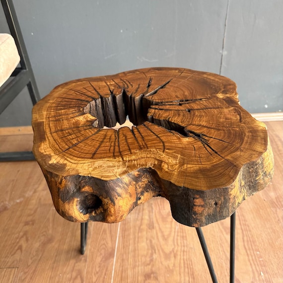 Olive Round Coffee Table Natural Wood Coffee Table With Metal Legs Handmade Solid Wood Coffee Table Wooden Home Decoration Etsy