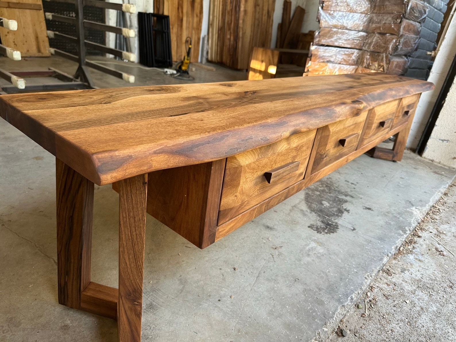 Handmade Walnut Wood Tv Stand With Drawer / Modern Solid Wood Tv Stand ...
