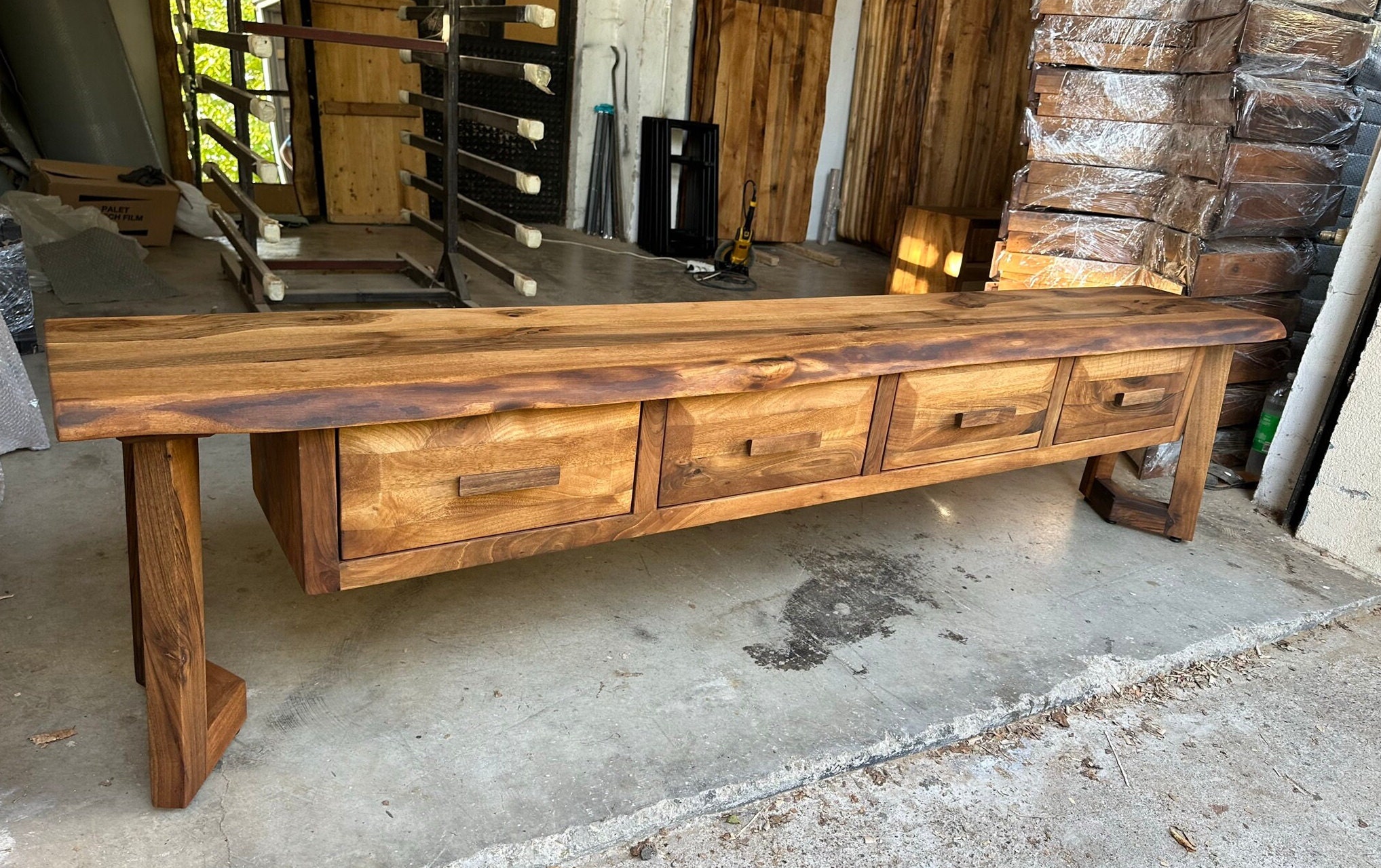 Handmade Walnut Wood Tv Stand With Drawer / Modern Solid Wood Tv Stand ...