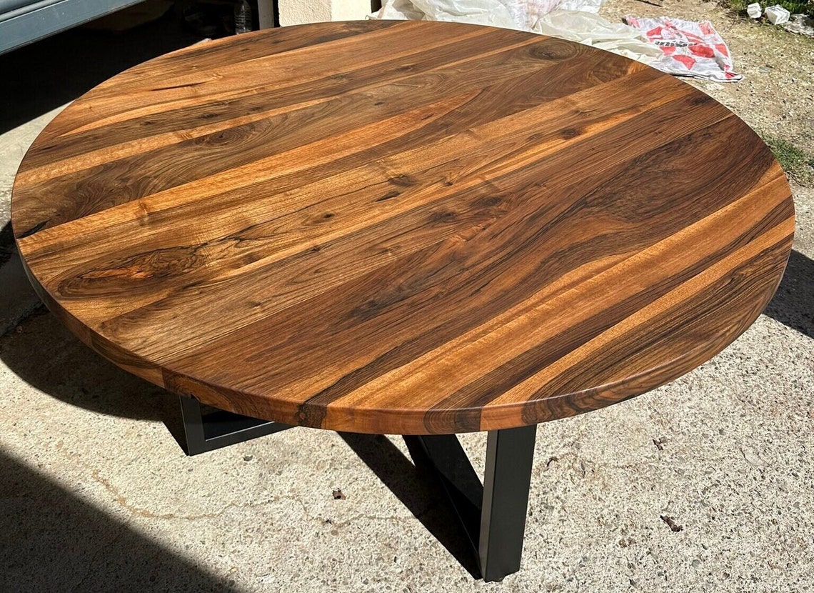 Round Walnut Dining Table Kitchen Table / Farmhouse Dining Table / Mid ...
