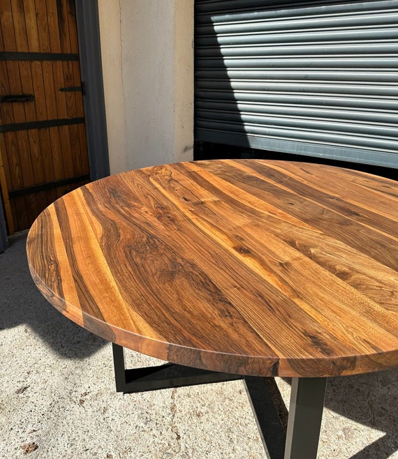 Large round walnut dining table store