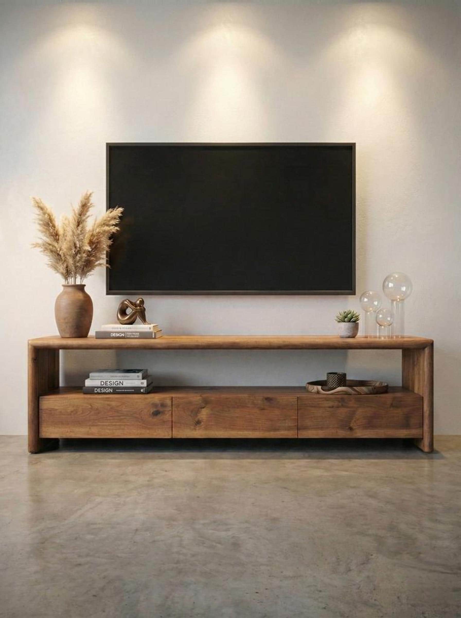 Handmade Walnut Solid Wood TV Console – Modern Rustic TV Unit – Custom ...