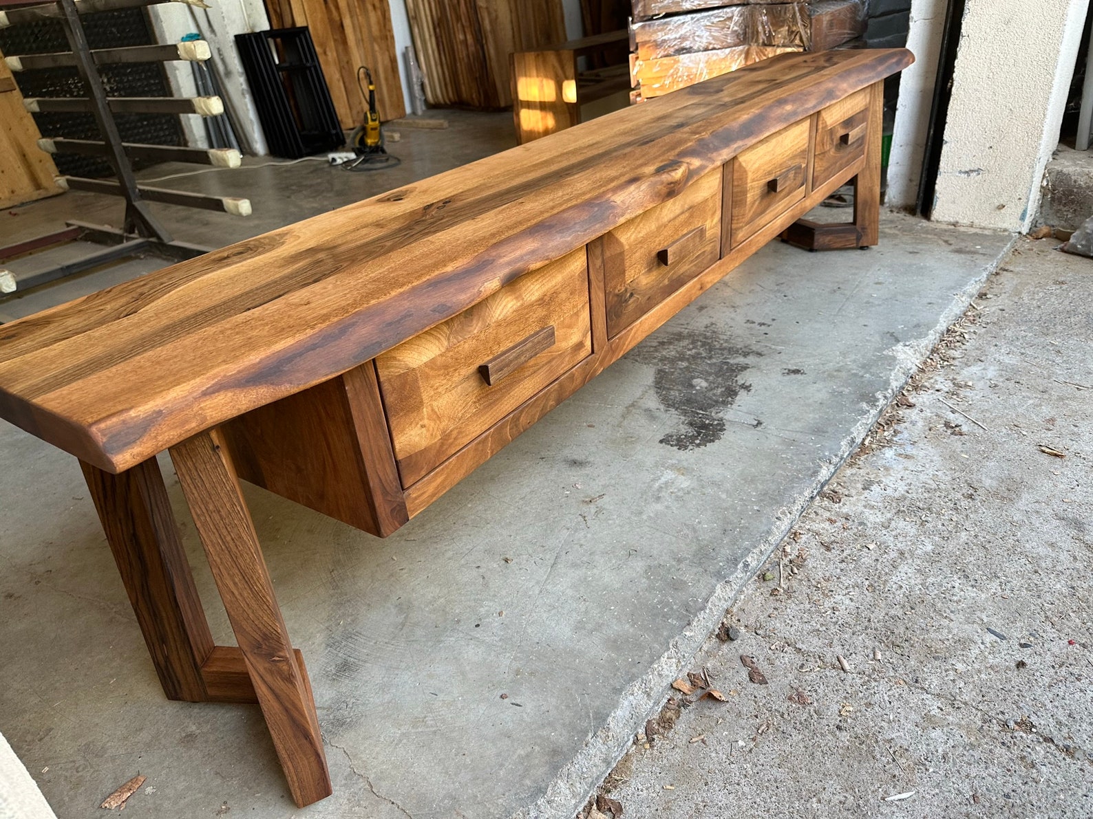 Handmade Walnut Wood Tv Stand With Drawer / Modern Solid Wood Tv Stand ...