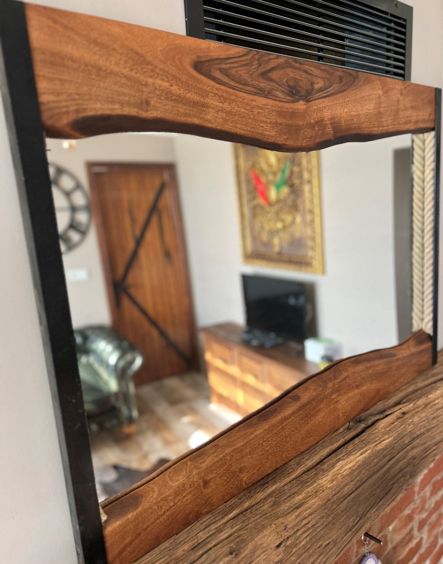 Walnut Wood Wooden Mirror / Modern Rectangular Wooden Mirror / Large ...
