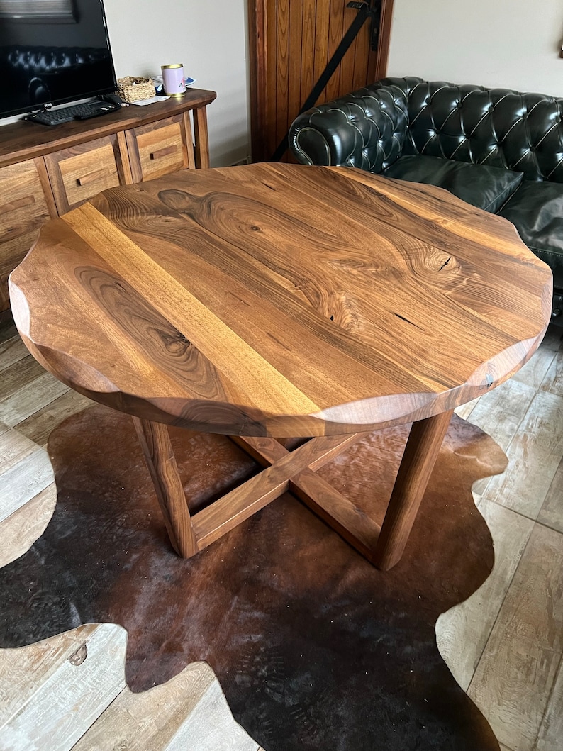 Round Walnut Table - Handmade, Modern Design, Compact, Space-saving ...