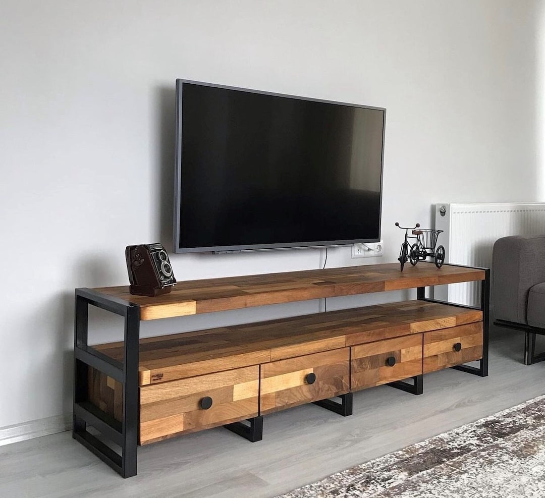 Handmade Walnut TV Stand – Solid Wood Media Console – Modern Rustic TV ...
