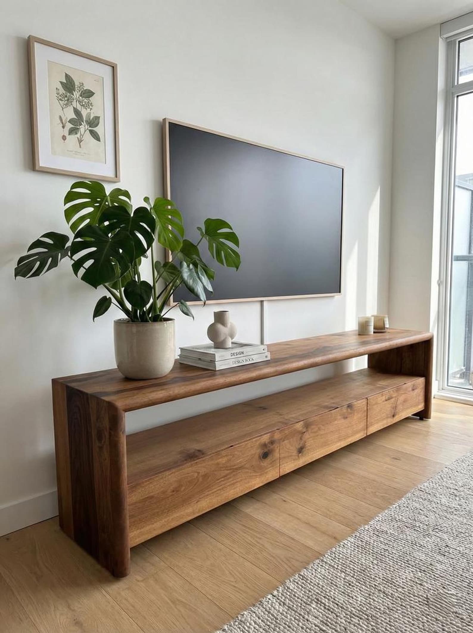 Handmade Walnut Solid Wood TV Console – Modern Rustic TV Unit – Custom ...