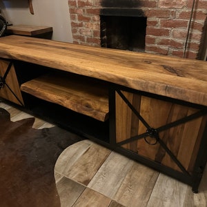 Solid Wood Walnut Handmade Tv Console With Metal / Industrial Tv Stand ...