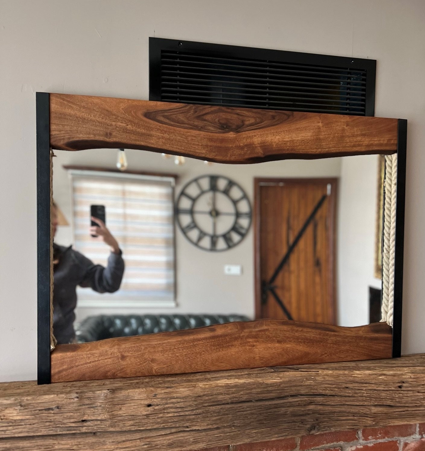 Walnut Wood Wooden Mirror / Modern Rectangular Wooden Mirror / Large ...