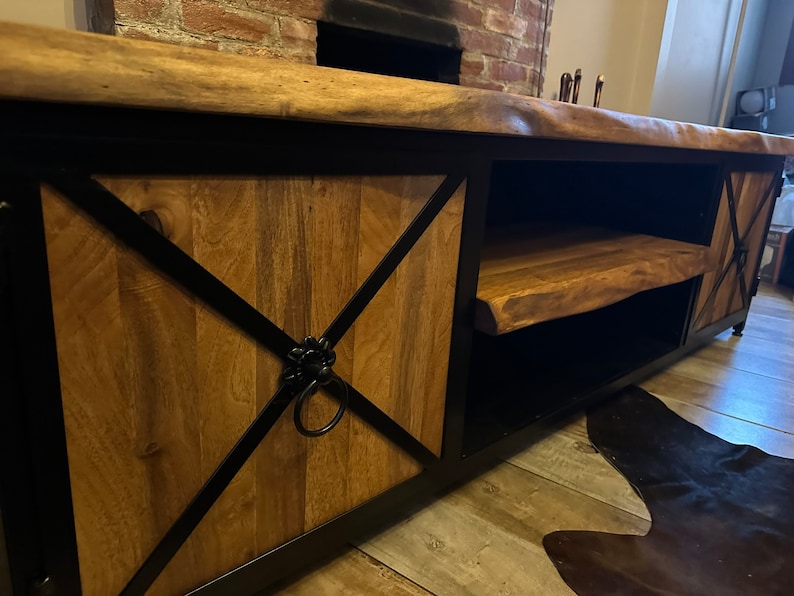 Solid Wood Walnut Handmade Tv Console With Metal / Industrial Tv Stand ...