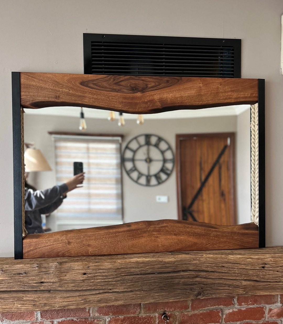 Walnut Wood Wooden Mirror / Modern Rectangular Wooden Mirror / Large ...