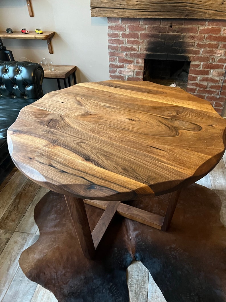 Round Walnut Table - Handmade, Modern Design, Compact, Space-saving ...