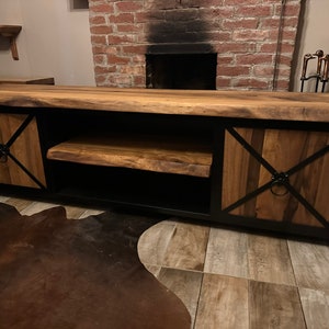 Solid Wood Walnut Handmade Tv Console With Metal / Industrial Tv Stand ...