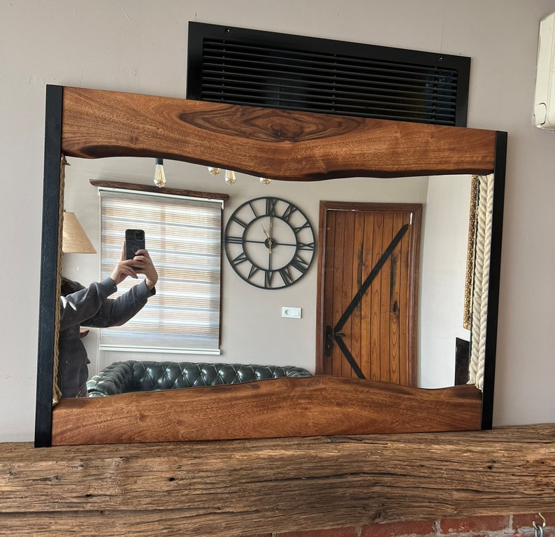 Walnut Wood Wooden Mirror / Modern Rectangular Wooden Mirror / - Etsy