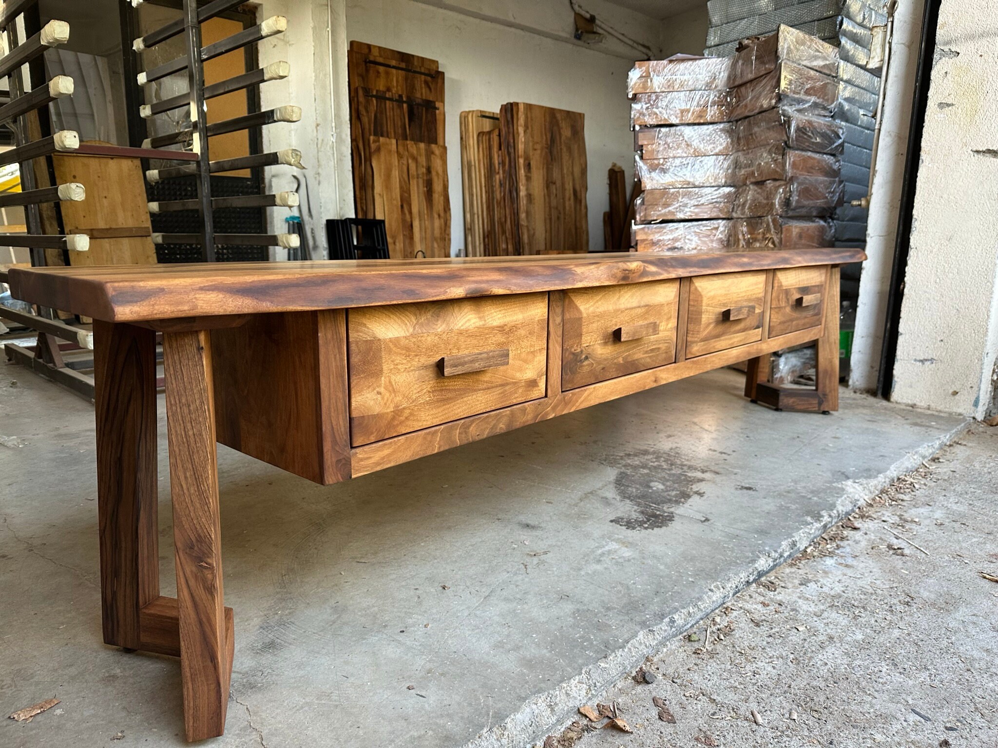 Handmade Walnut Wood Tv Stand With Drawer / Modern Solid Wood - Etsy