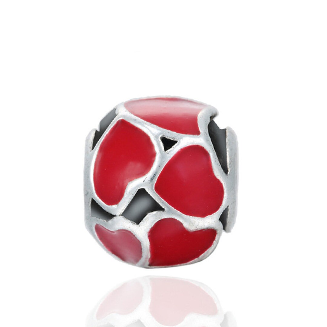 Pandora red Hot Hearts Charm Silver Bead - Etsy