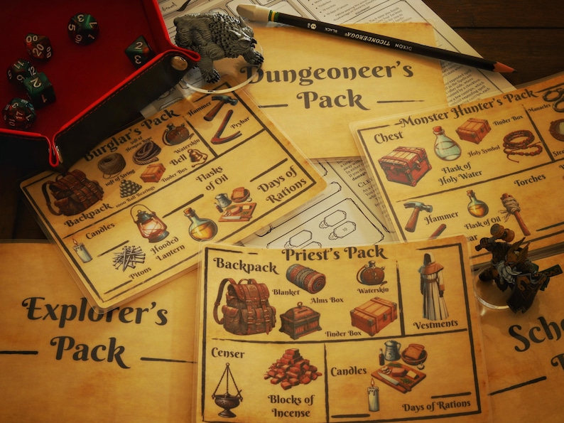 DND Equipment Packs Visual Aid Reference for Dungeons and Dragons 5E ...