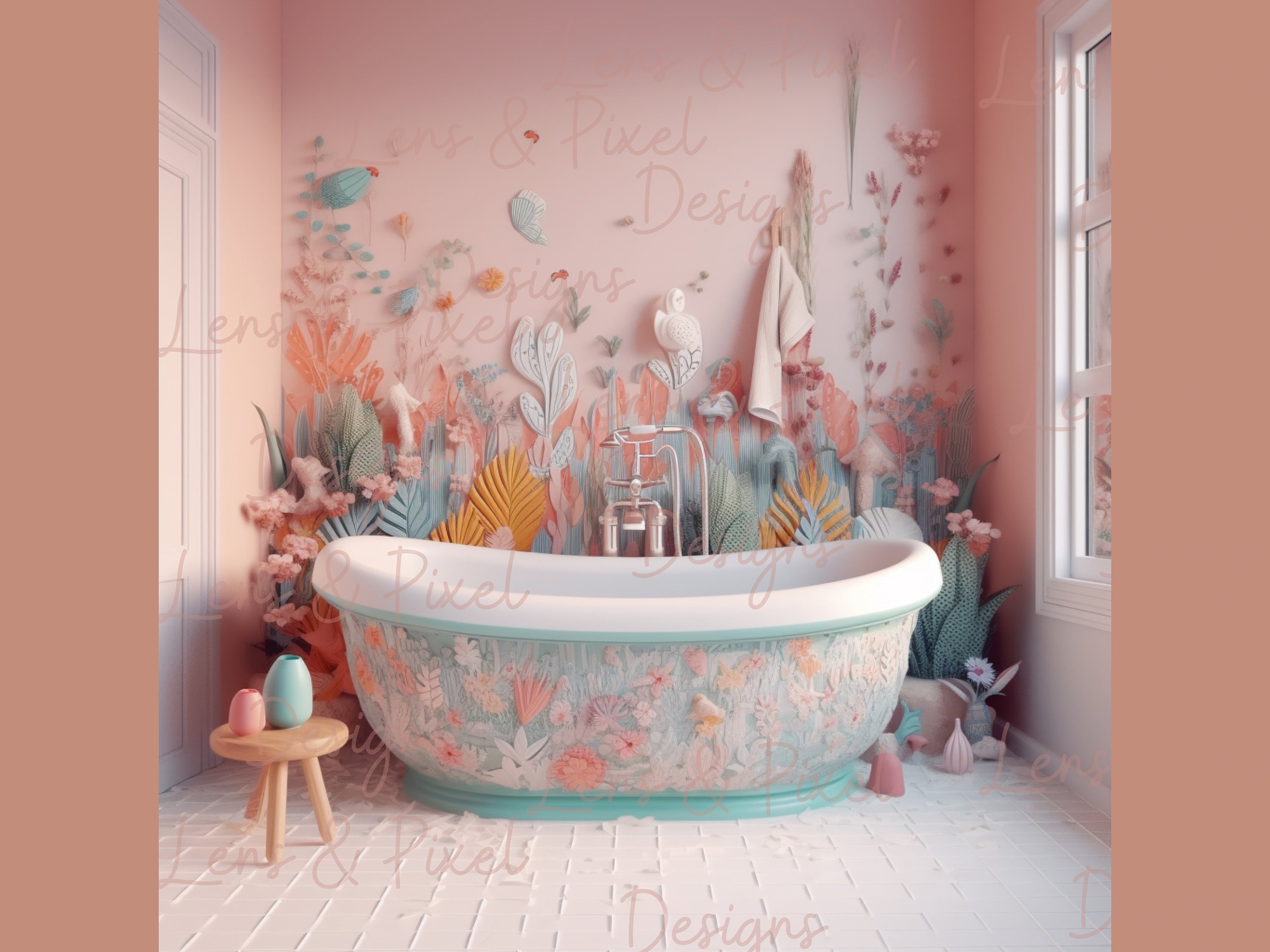 Kid's Digital Backdrop Bath Tub Scene Digital Background, Background ...