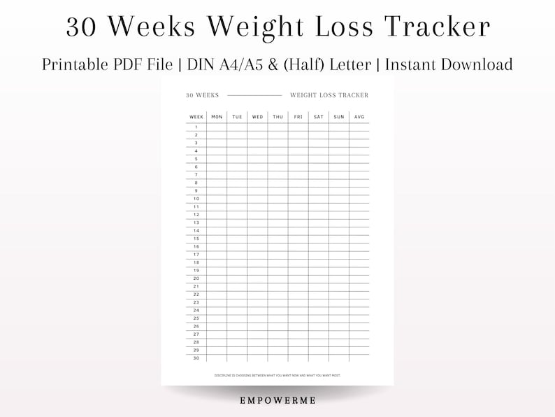 Weight Loss Tracker Printable 30 Weeks Weight Loss Journal - Etsy