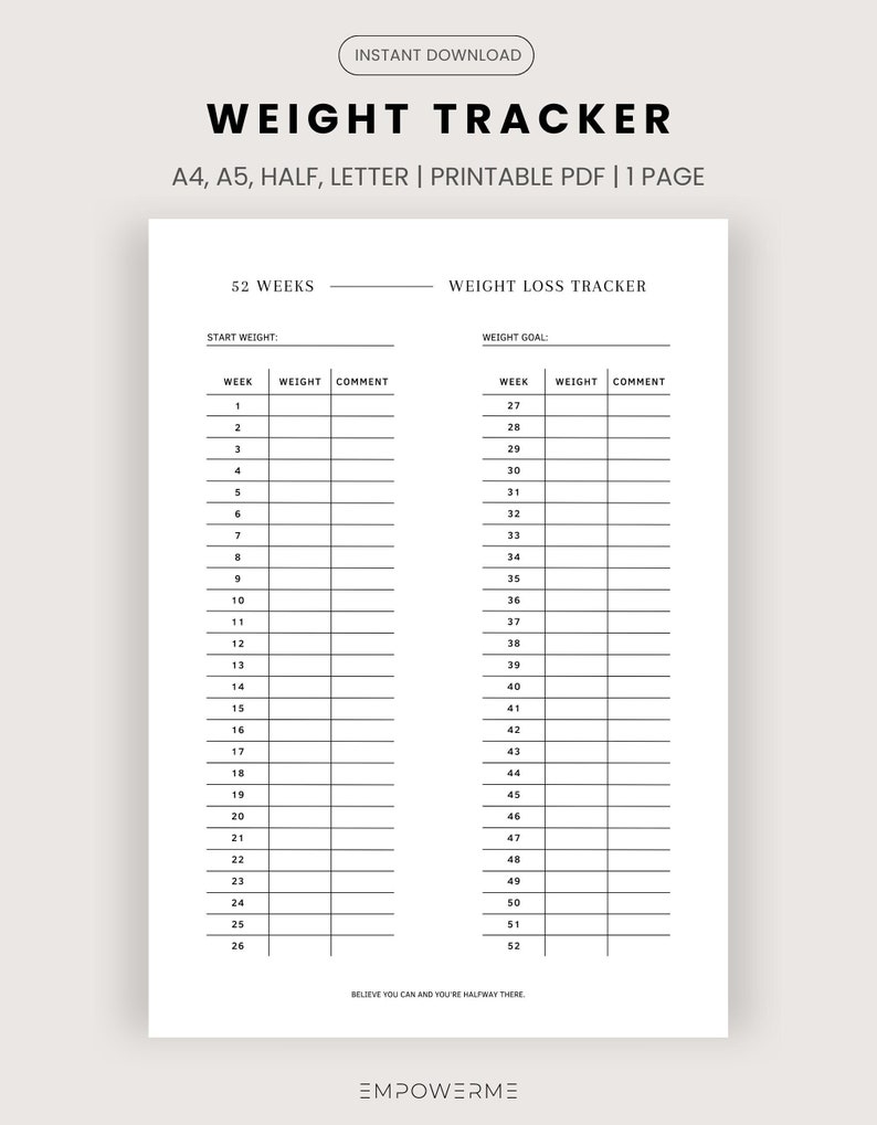 Yearly Weight Loss Tracker Printable Digital Progress Tracker - Etsy