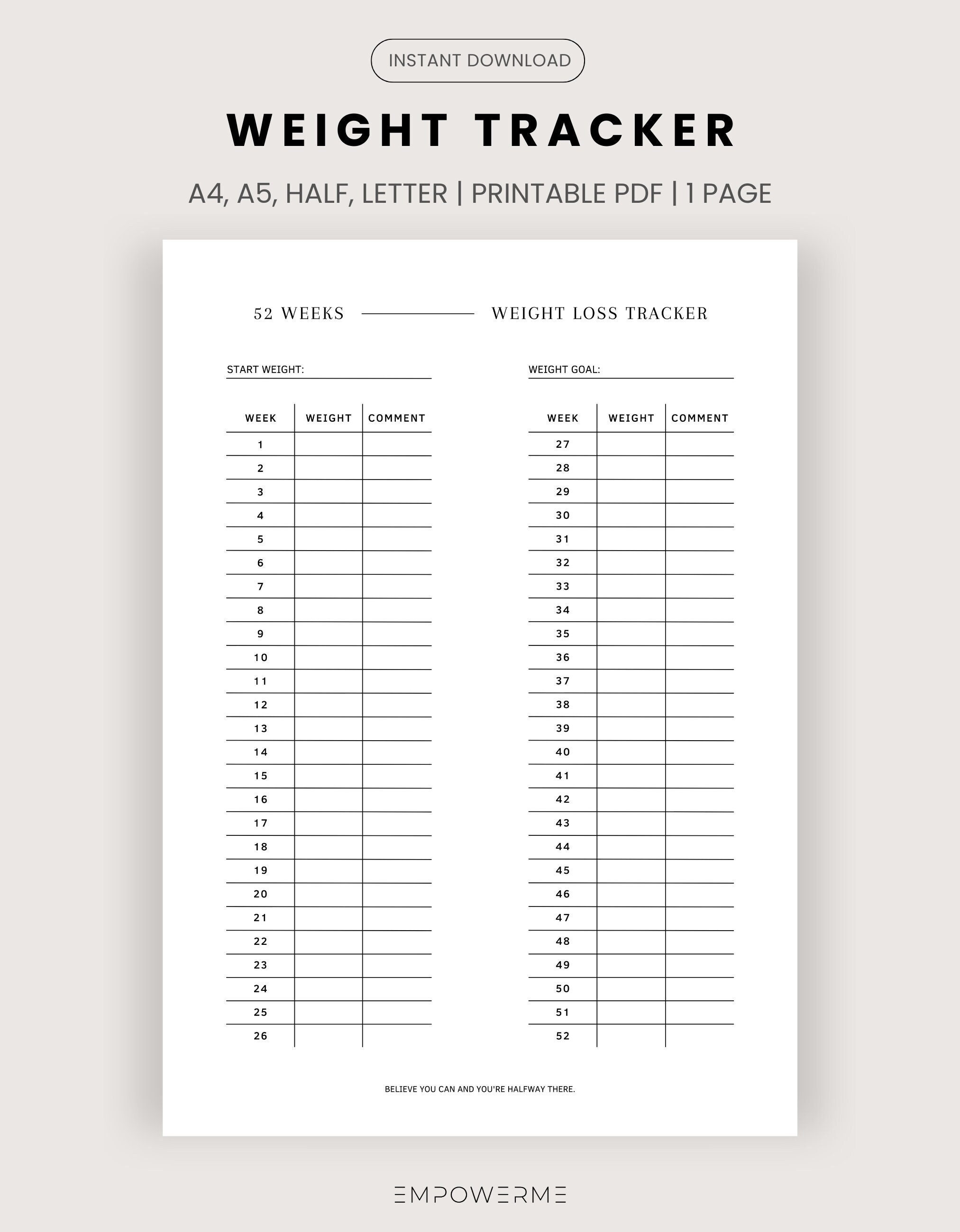 Yearly Weight Loss Tracker Printable Digital Progress Tracker - Etsy